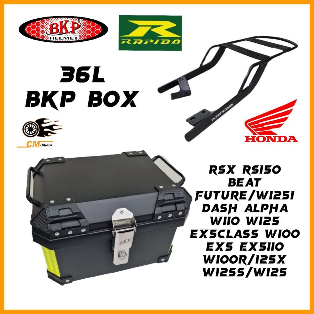BKP Motorcycle 36L Top Box ABS PLASTIC + RAPIDO Monorack Set HONDA ...