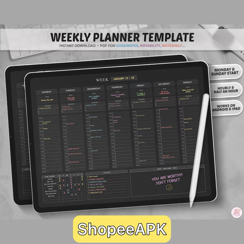 Weekly Planner 📅: Goodnotes Template with Hourly & Dark Mode Pages ...