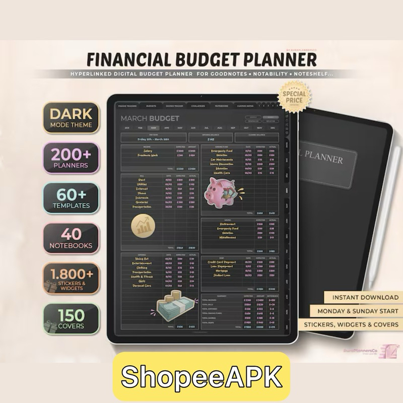 Dark Mode Digital Financial Budget Planner 💰: Undated Goodnotes ...