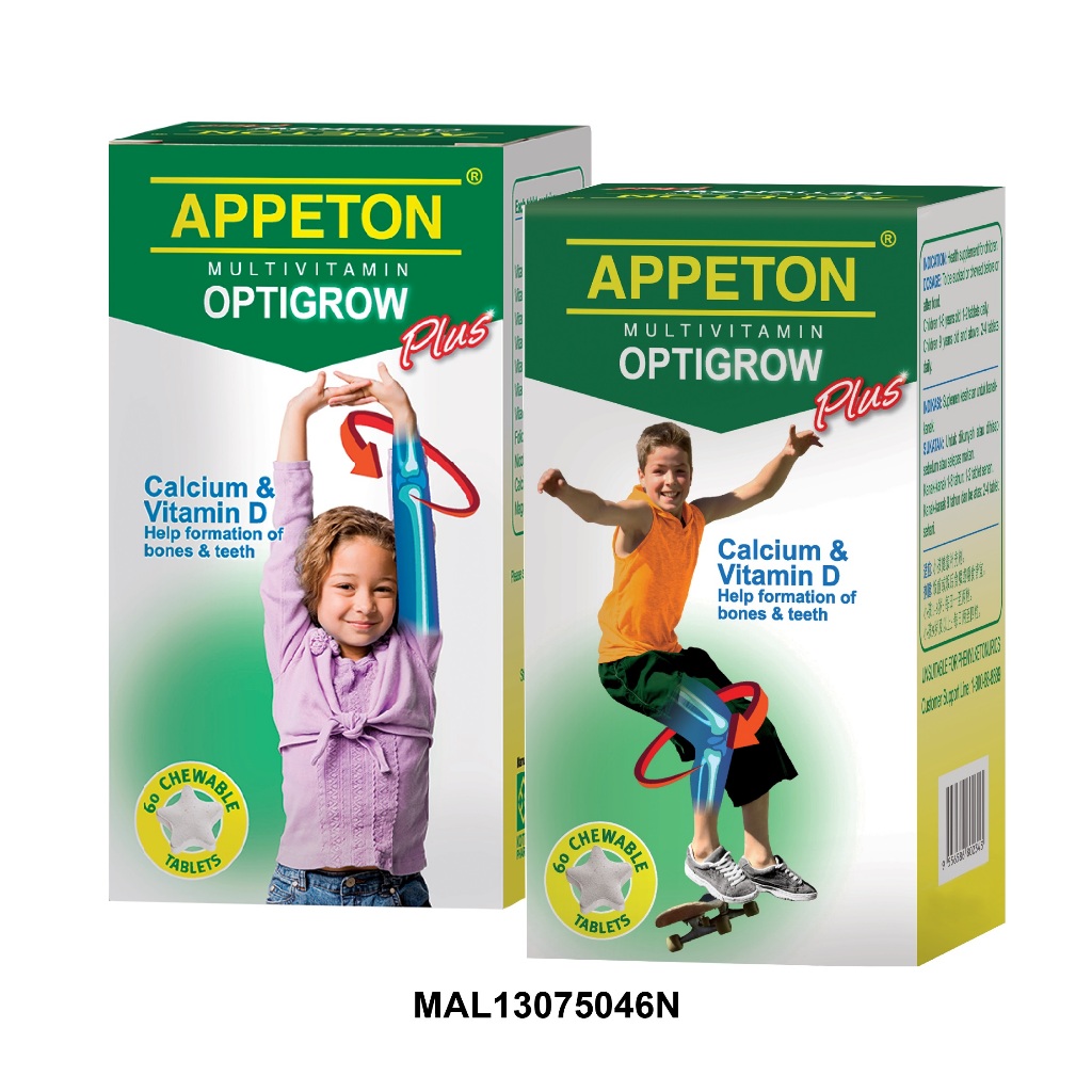 APPETON MULTIVITAMIN OPTIGROW PLUS TABLET CALCIUM & VIT D 60S CHEWABLE ...