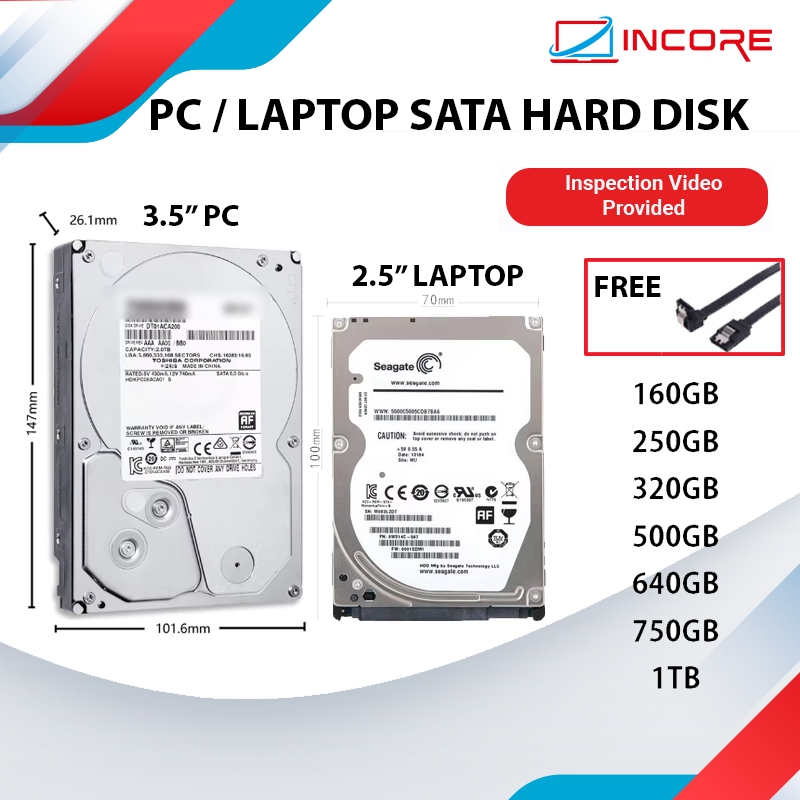 Mix Brand PC / Notebook SATA HDD 1TB 500GB 320GB 250GB 80GB 2.5" 3.5 ...