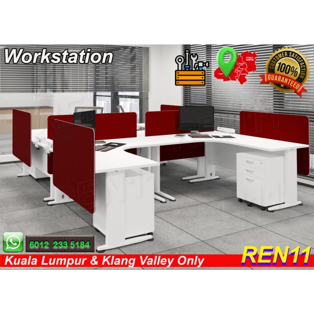 Office Table - Office Workstation Cluster Of 4 - L Shape Table with ...
