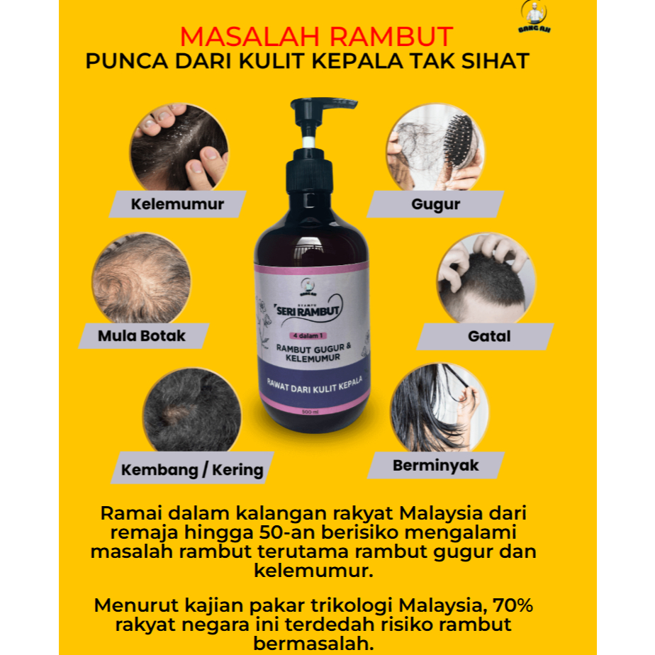 Bang Aji Syampu Seri Rambut - Rambut Gugur & Kelemumur. Rawat Dari Kulit Kepala | Shopee Malaysia
