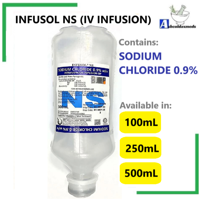 Normal saline 0.9 IV BP 100ml 250ml 500ml/1000ml Infusol NS IV | Shopee ...