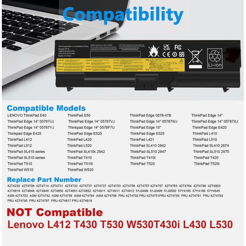 Battery for Lenovo Thinkpad T410 T420 T510 T520 W510 W520 SL410 SL510 6 ...