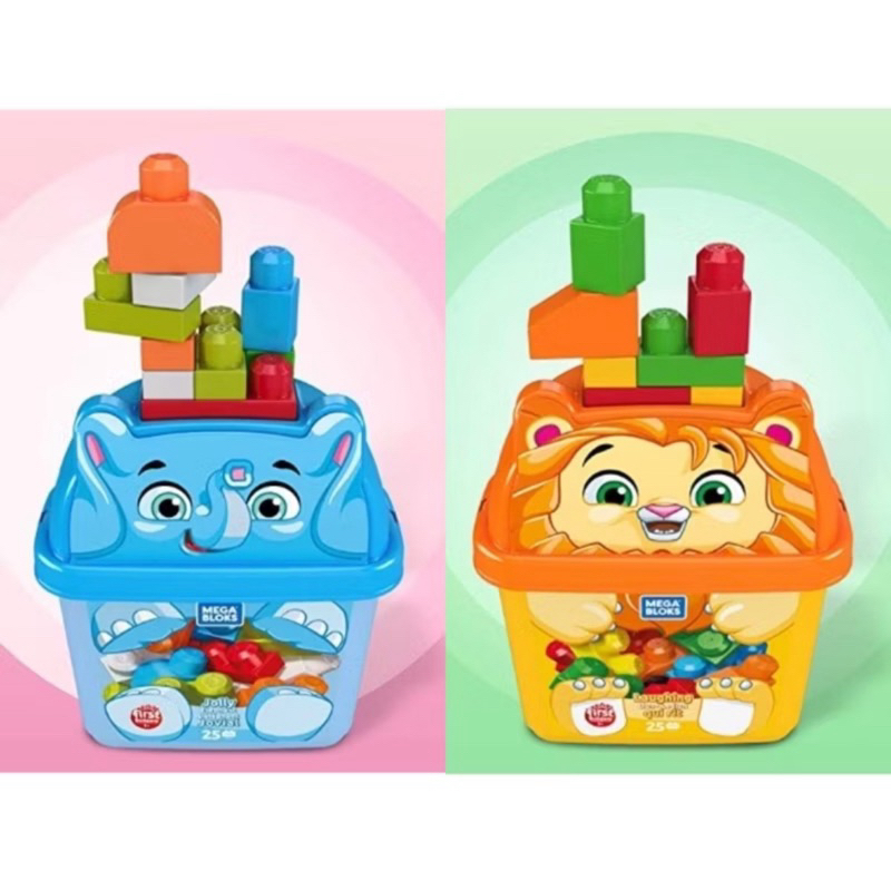 Mega Bloks Bucket Fisher-Price 25pcs (Jolly Elephant / Laughing Lion ...