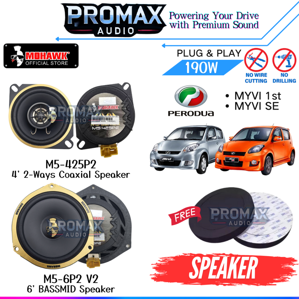 PERODUA MYVI 1st SE SE2 | MOHAWK M5 GOLD Series 190W Plug & Play MIDBASS And 2-Way Coaxial ...