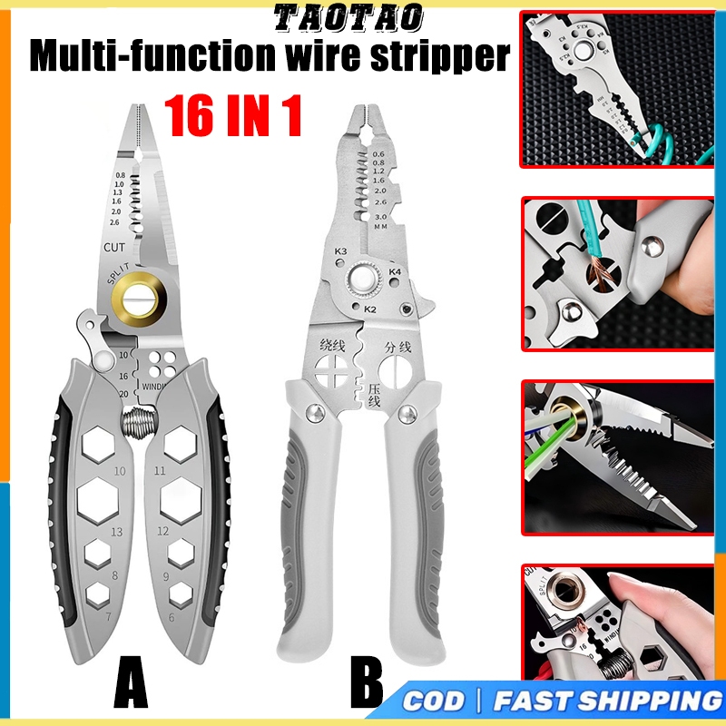 16 In 1 Stainless Steel Multi-function Wire Stripper Screws Wire ...