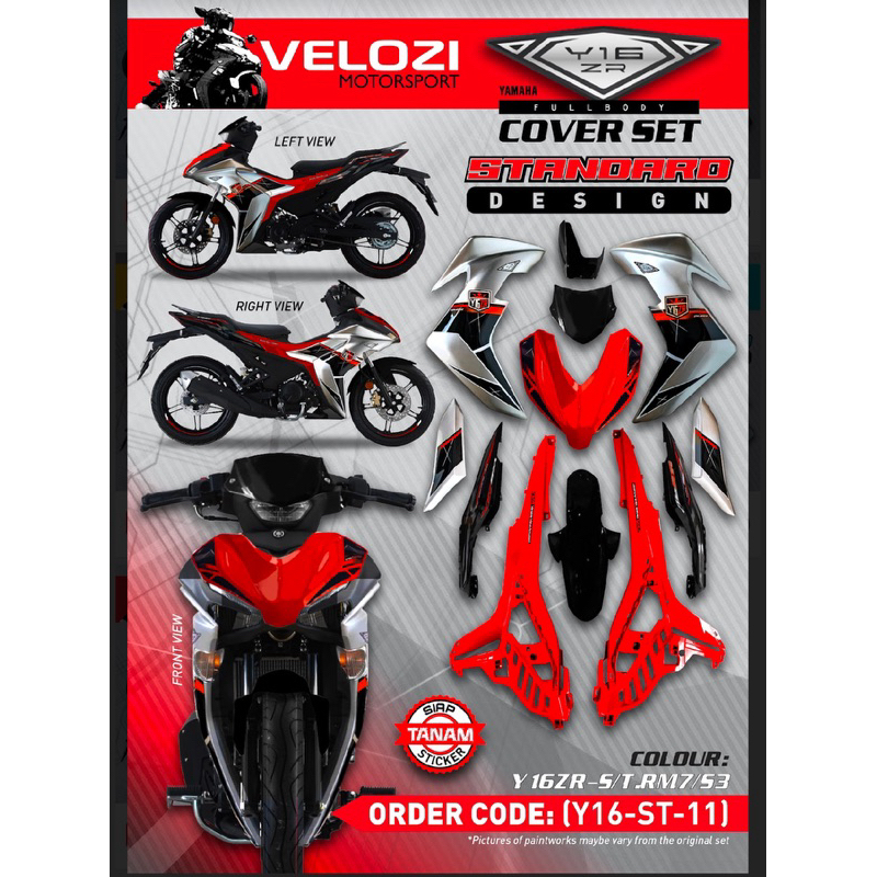 VELOZI YAMAHA Y16 V1 (NOT ABS) STANDARD DESIGN RM7 RED /S3 SILVER BODY ...