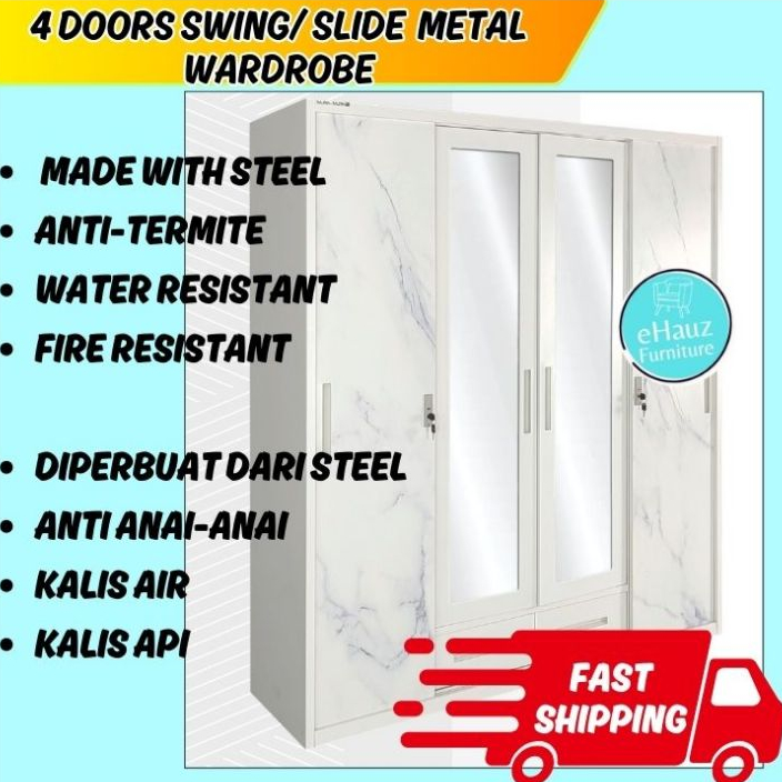 eHauz 5 FT Sliding Door Metal Wardrobe | Almari Besi Besar Anti-Anai ...