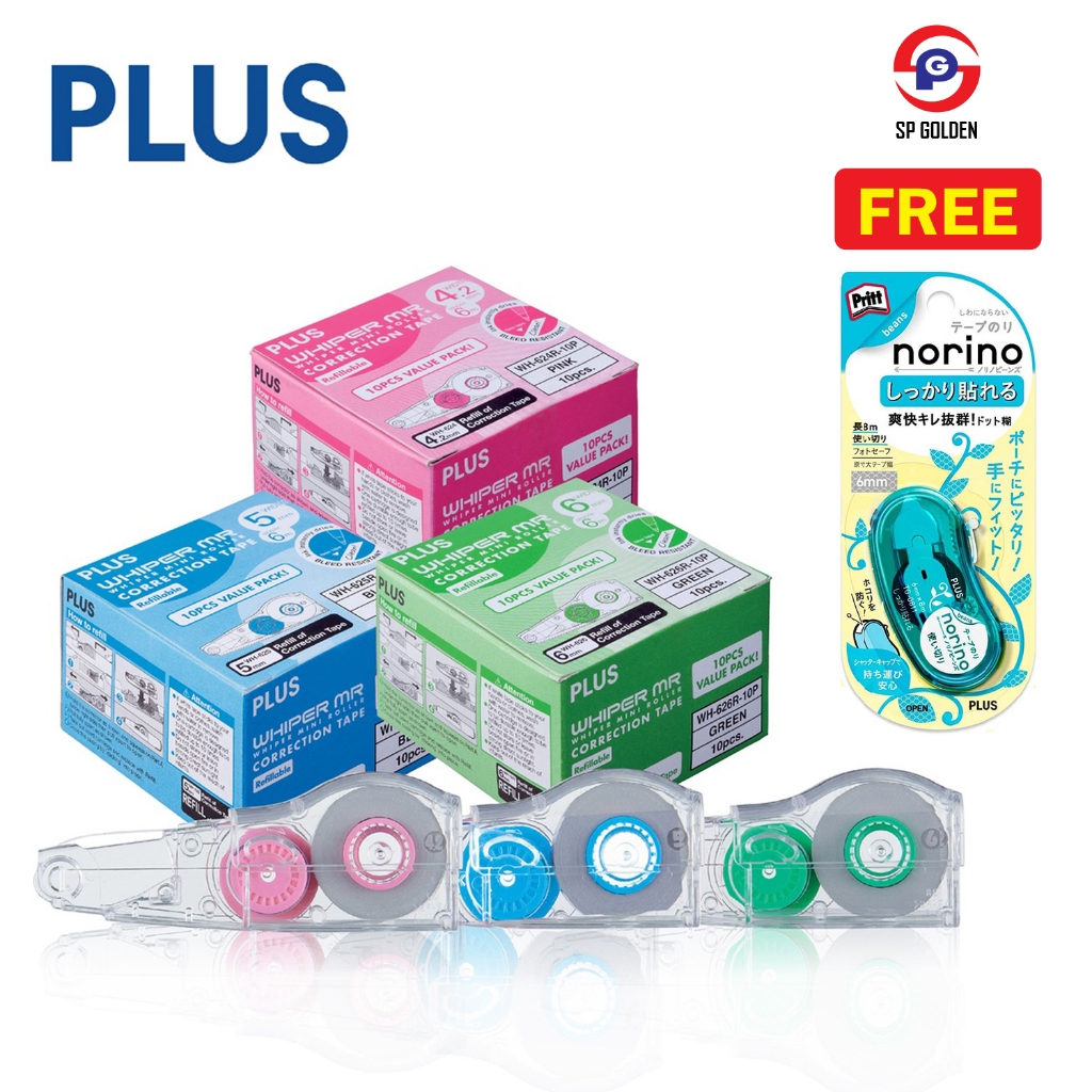 PLUS Whiper MR Correction Tape Refills 10 in 1 (Free Plus Norino Beans ...