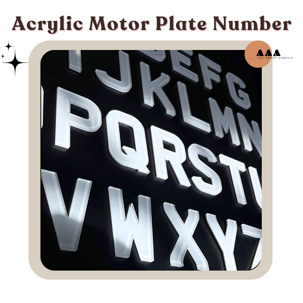 Motor 3D Crystal White Acrylic Number Plate/Nombor 3D Plate Kereta ...