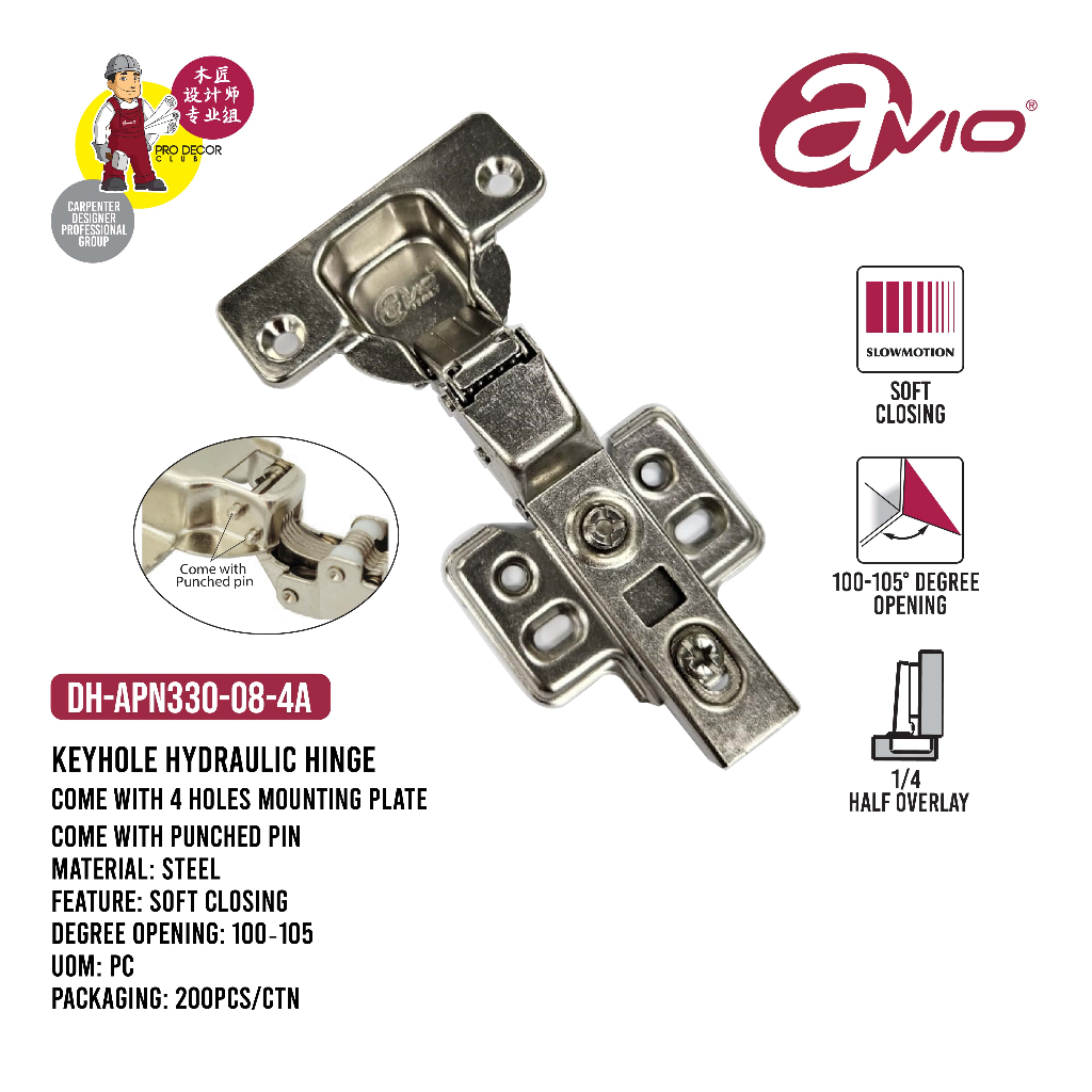 Avio High Keyhole Hydraulic Soft Closing Hinge 110 degree opening ...