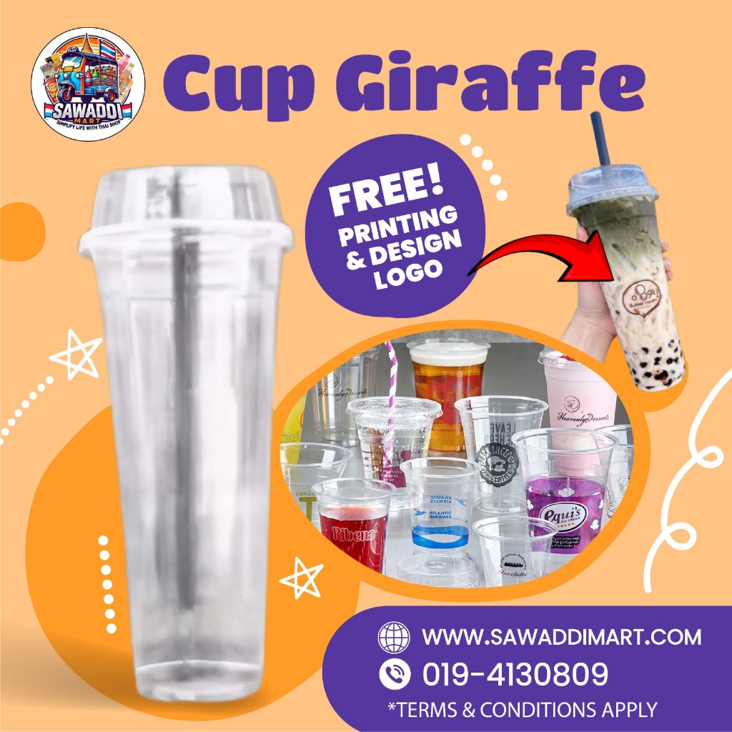Cup Plastik GIRAFFE Cup Zirafah saiz 22oz & 28oz inc straw penutup ...