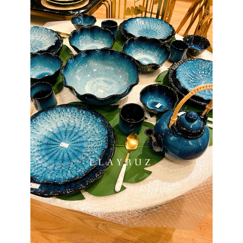 Elayruz-Coral blue ceramic plate handmade,dinnerware,plate bowl classic ...