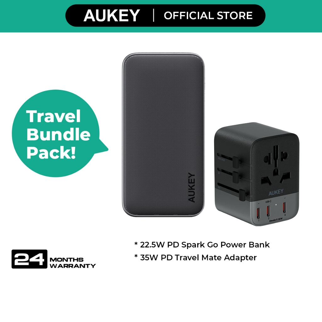 Aukey Set 1 - 22.5W 10K mAh Fast Charge USB C Power Bank + 35W ...