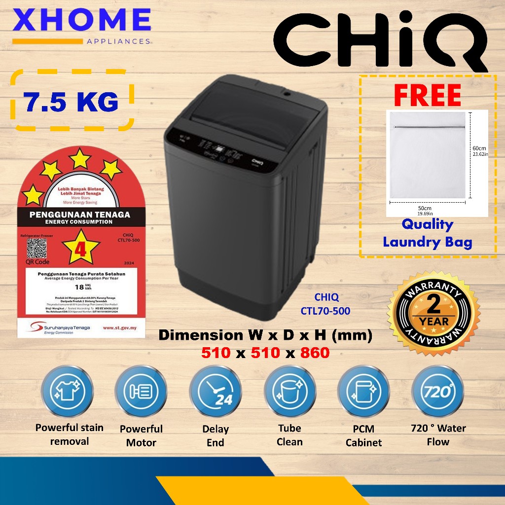 CHIQ 7KG 7 Programme Top Load Fully Auto Washer Washing Machine ...