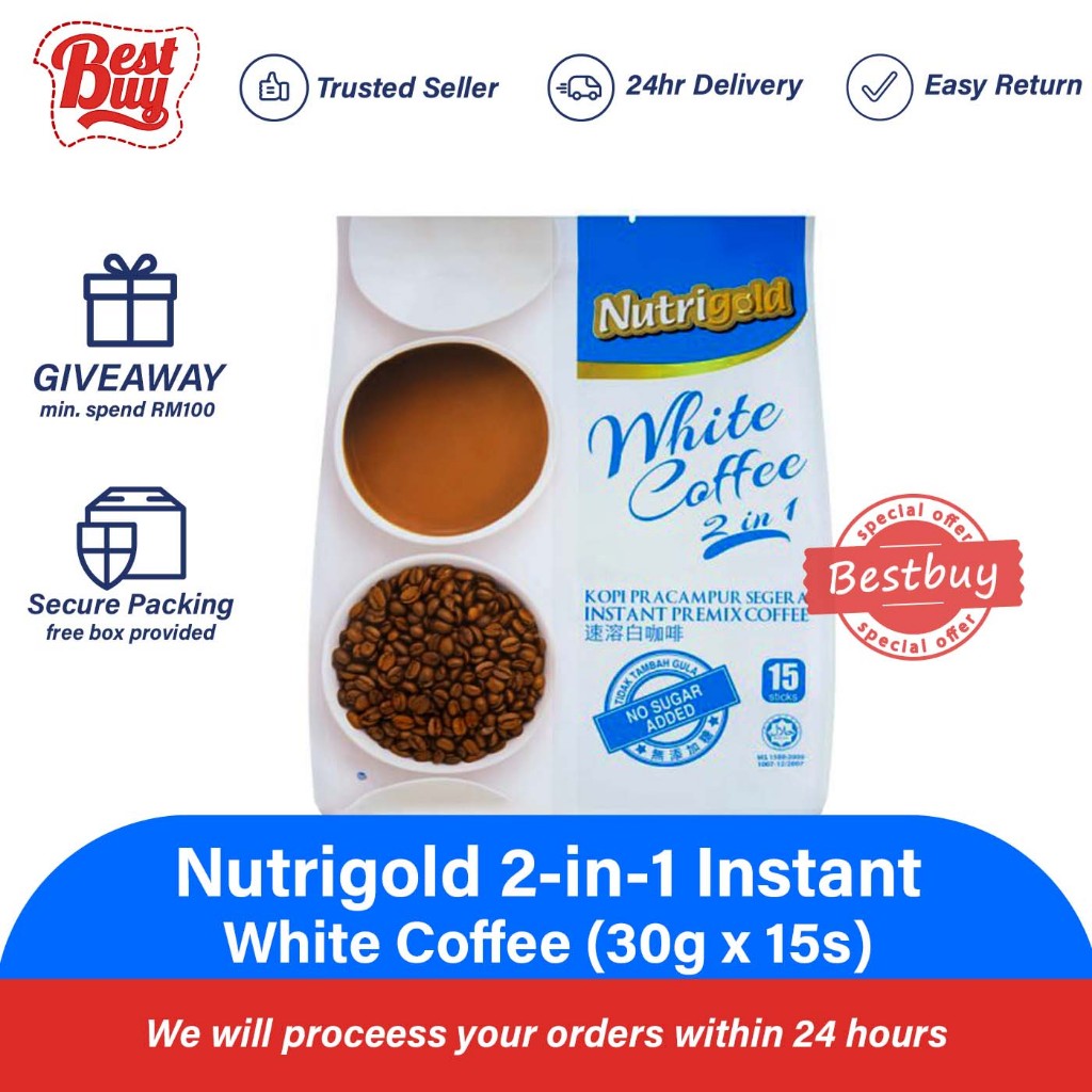 Nutrigold White Coffee 2 in 1 No Sugar - 30g x 15 Sticks (Exp 09/2026 ...
