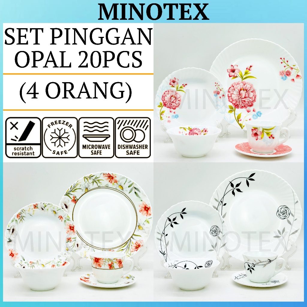 Set Pinggan Opal 20pcs (4 Orang) Pinggan Mangkuk Set / Pinggan Kaca ...