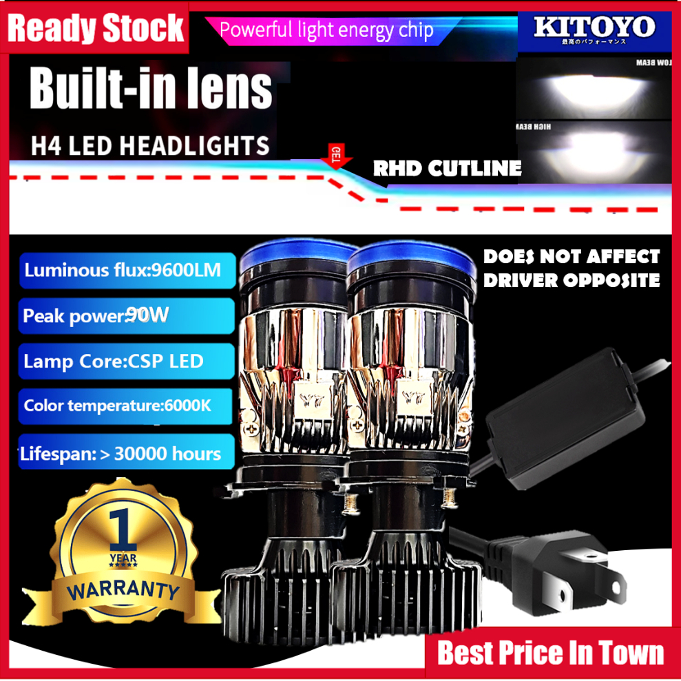 Kitoyo H4 LED RHD Car Light H4 Mini Projector Lens 90W 16000LM 6000K ...