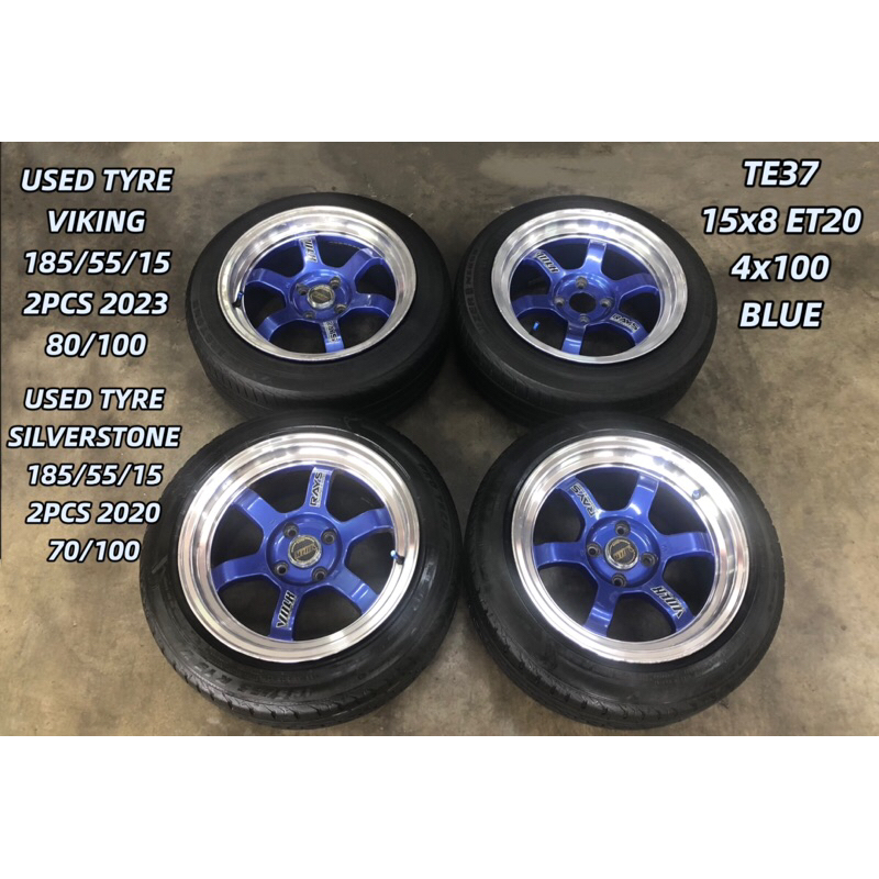 USED RIM TE37 15 INCH WITH TYRE 185/55/15 FOR MYVI ALZA SAGA FLX BLM WIRA VIOS YARIS JAZZ CITY ...