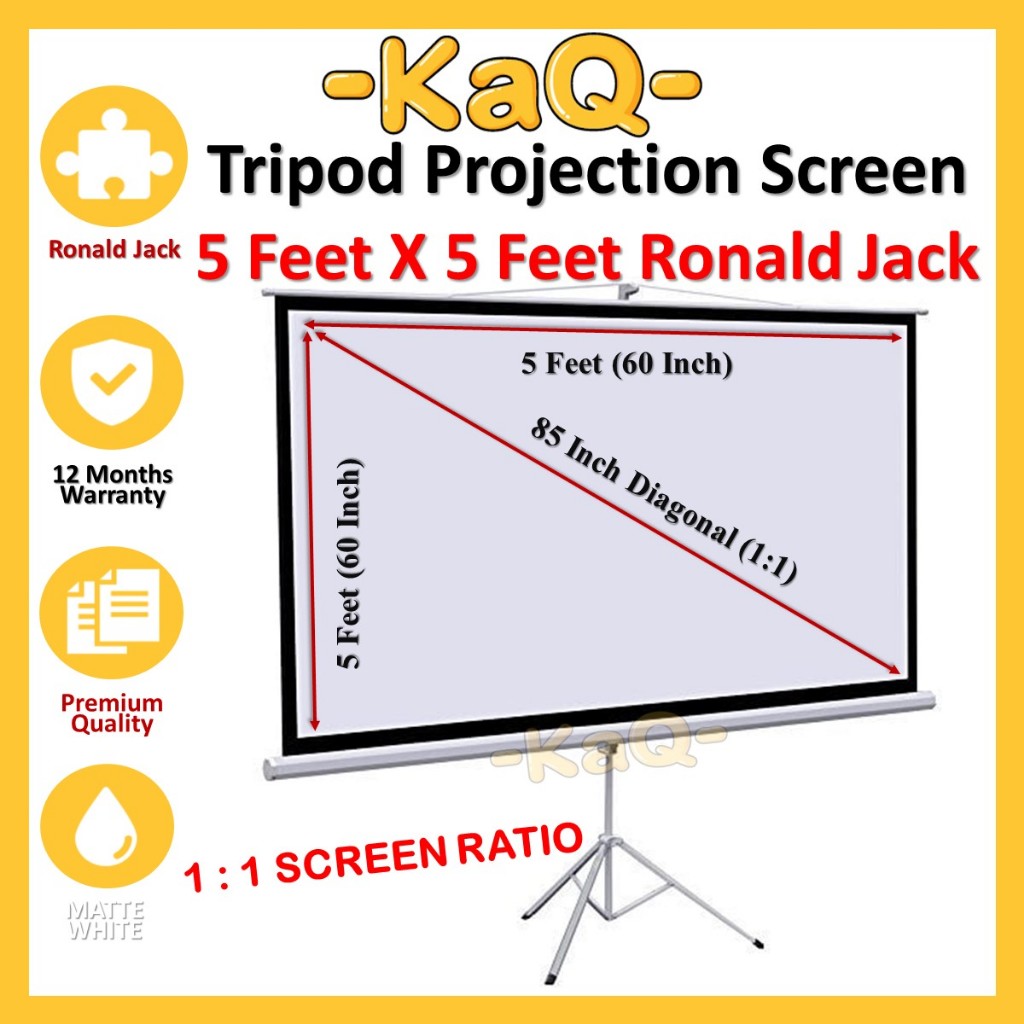 Portable Projector Tripod Projection Screen 5X5 5 Feet x 5 Feet 1:1 ...