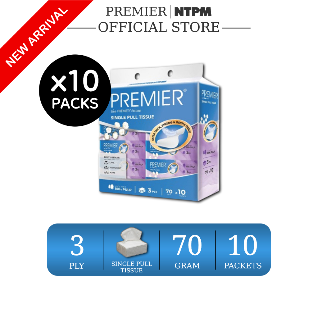 Premier Single Pull Tissue (SPT) 3 PLY (70 Gram x 10 Packets) x 10 Packs (Carton) | Shopee Malaysia