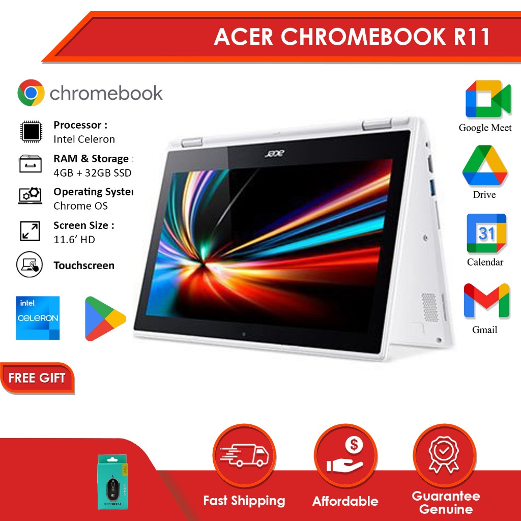 Muraah Chromebook Acer R11 Touch 2 in 1 X360 4GB-32GB Gamming-Study - Playstore 3 Months ...