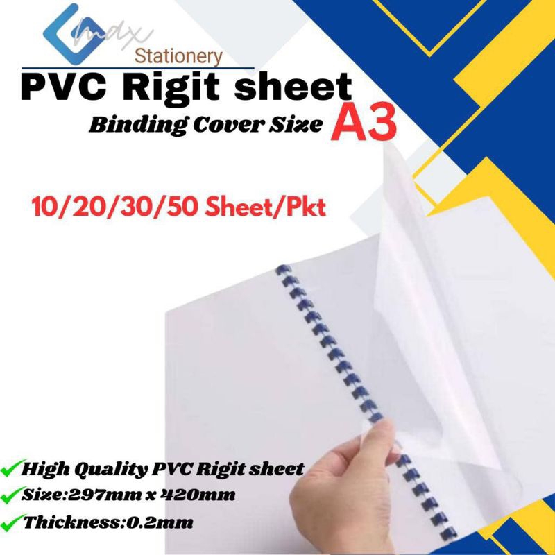 PVC Rigit Sheet | Binding Cover | Transparen | 0.2mm Size :A3 (10/20/30 ...