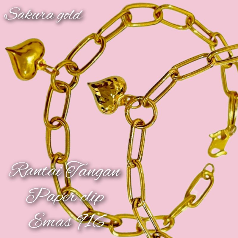 Sakuragold rantai tangan paper clip emas 916 gold bracelet gelang emas ...