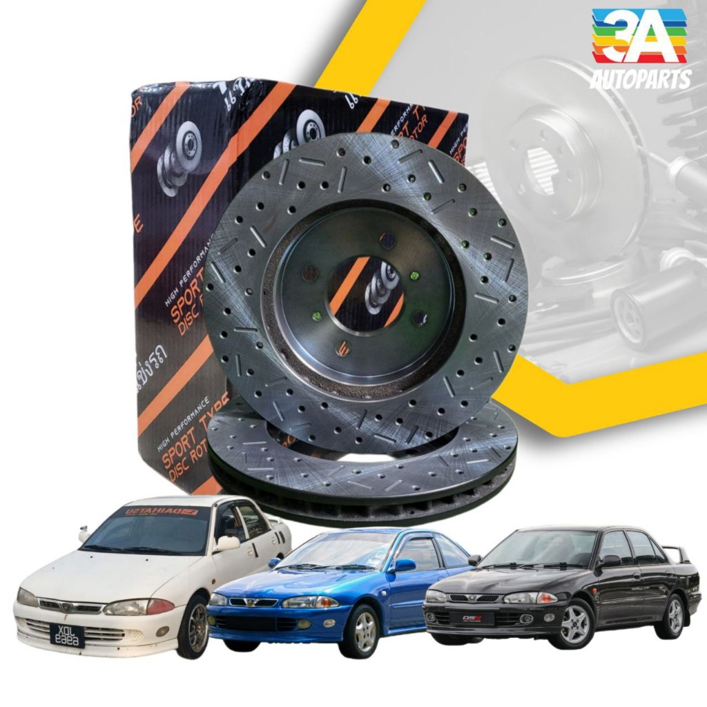 ORIGINAL TF SLOTTED & DRILLED DISC ROTOR PROTON WIRA 1.6 1.8 / PUTRA 1. ...