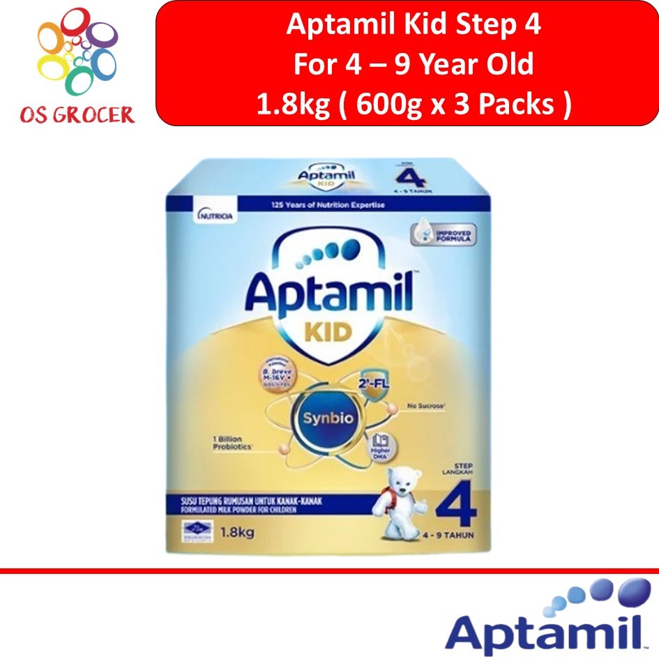 Aptamil kid ( Atpagro - Old Packaging ) Step 4 For 4-9 Years Old 1.8kg ( 600g x 3 Packs ...