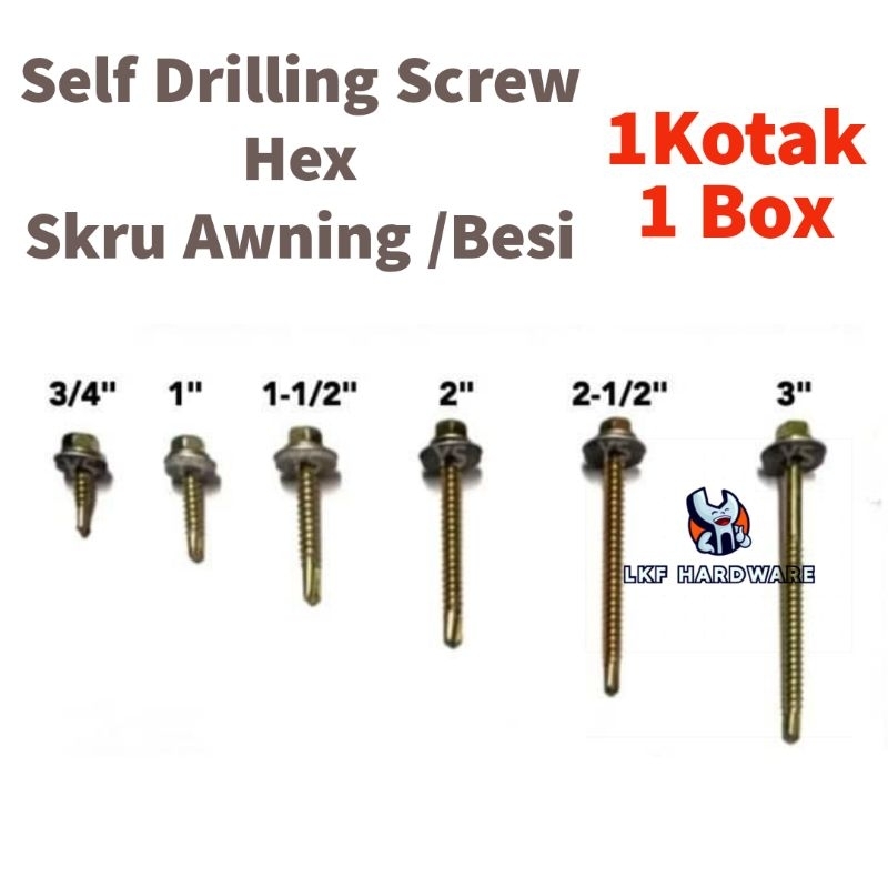 Self Drilling Screw Skru Besi Atap DS Hexagon Head with Washer Skru ...