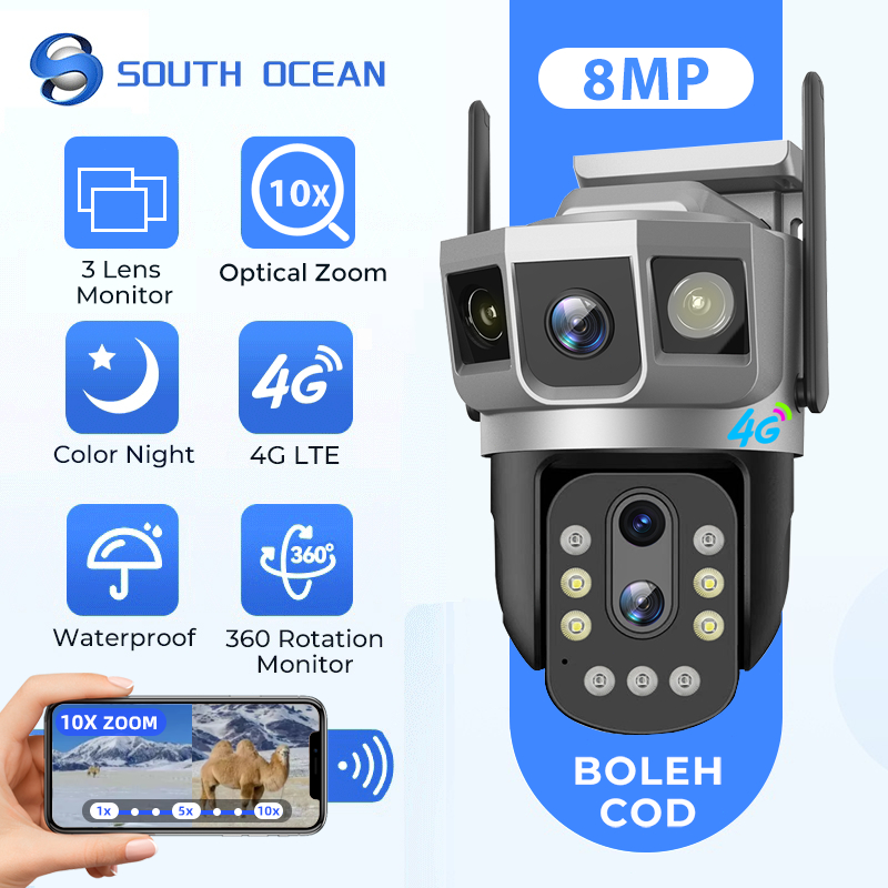 South Ocean 8MP CCTV 10x Zoom IP66 Waterproof Wireless Outdoor Three ...