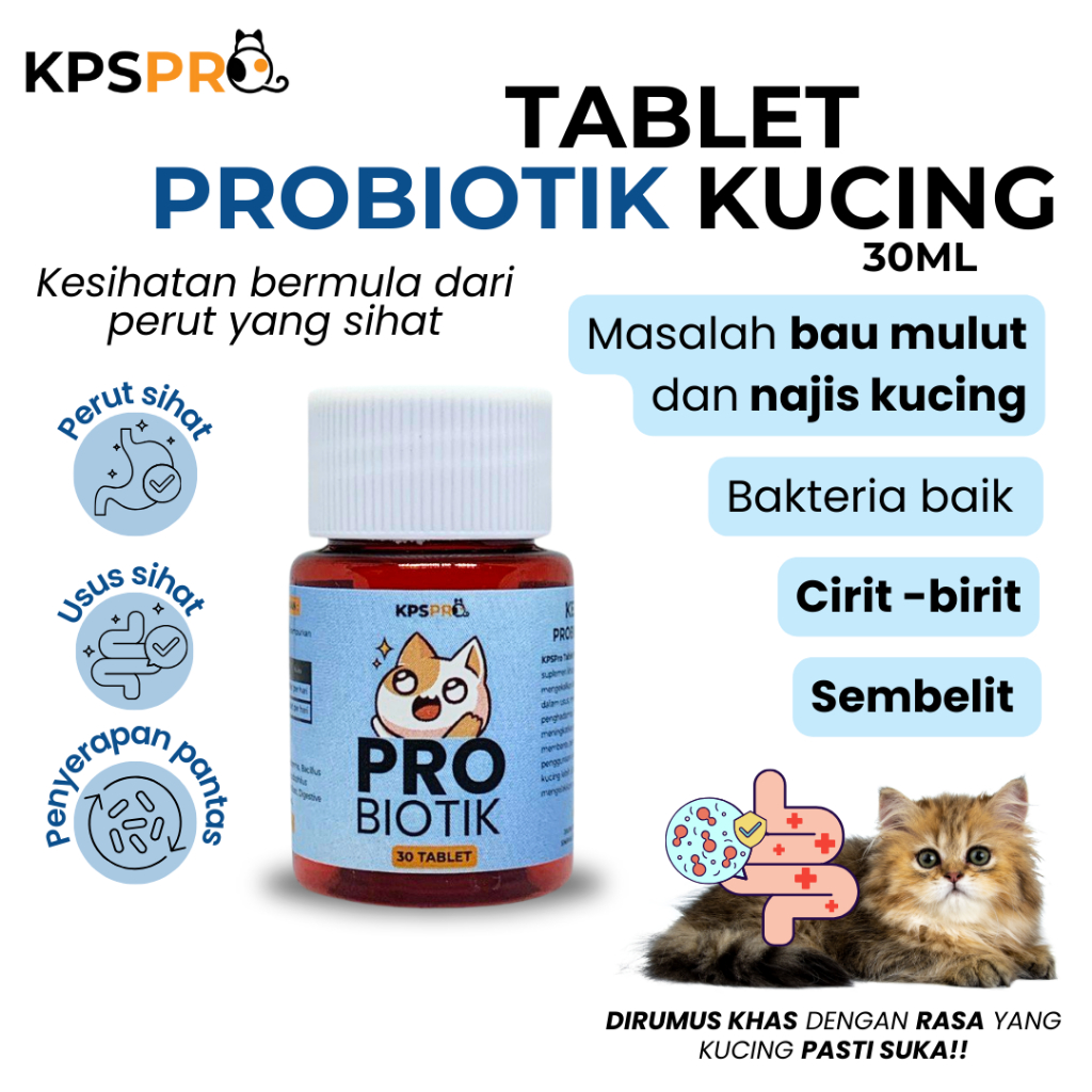 KPSPro Suplemen Perut dan Usus Kucing / Probiotik Kucing 30 Tablet ...