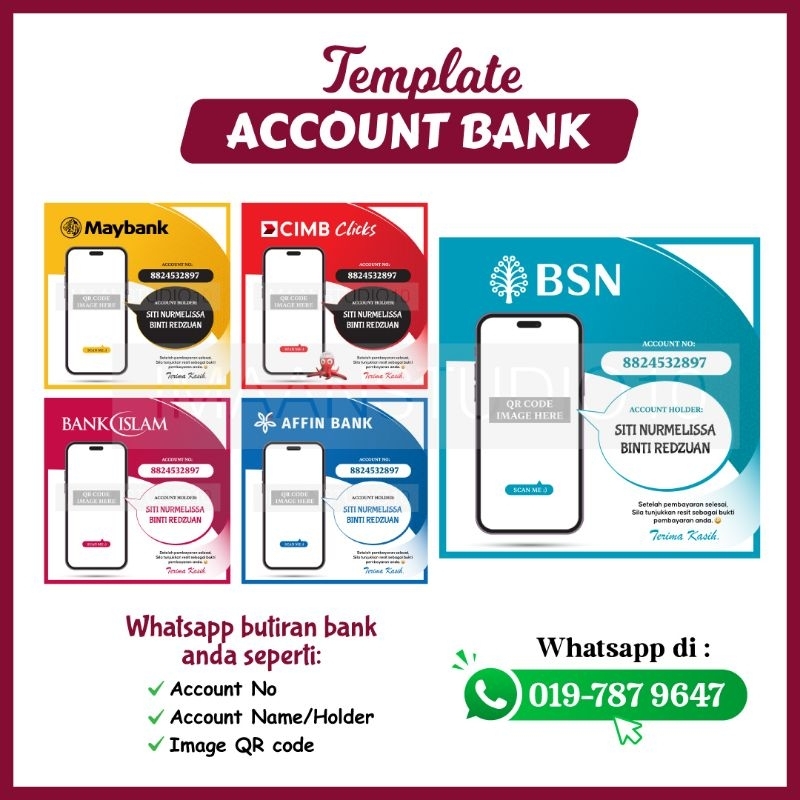 TEMPLATE AKAUN BANK/HOLDER/NO SHIPPING/TEMPLATE MURAH (PELBAGAI BANK ...