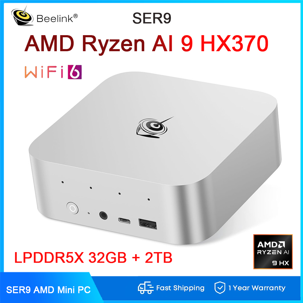 Beelink SER9 Ryzen AI HX370 Mini PC Windows11 LPDDR5 7500Mhz 32GB SSD 1TB Wifi6 BT5.2 Gaming ...