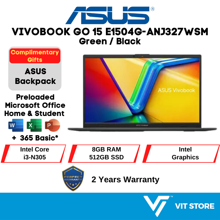 ASUS VIVOBOOK GO 15 E1504G-ANJ327WSM Hijau / Hitam i3-N305 Intel ...