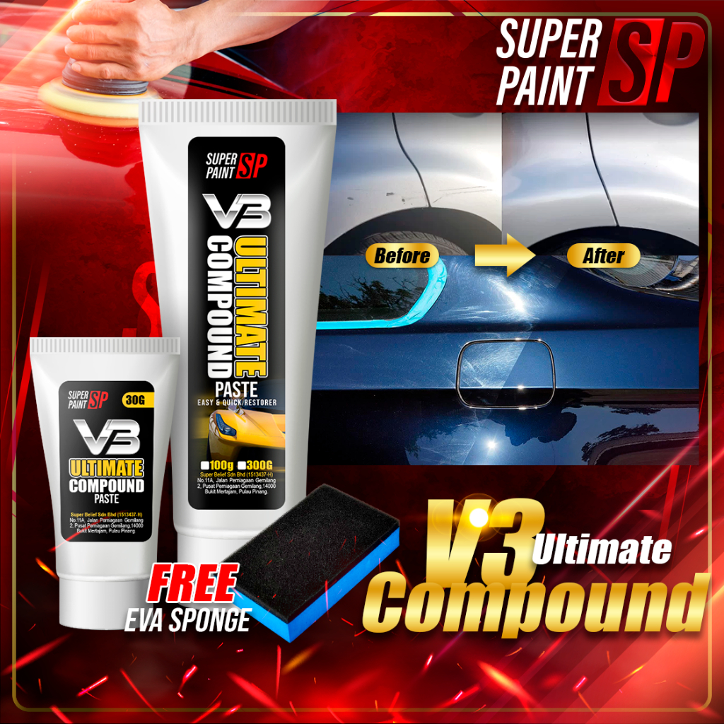 Super Paint V3 Ultimate Polishing Compound Paste FREE SPONGE Car ...