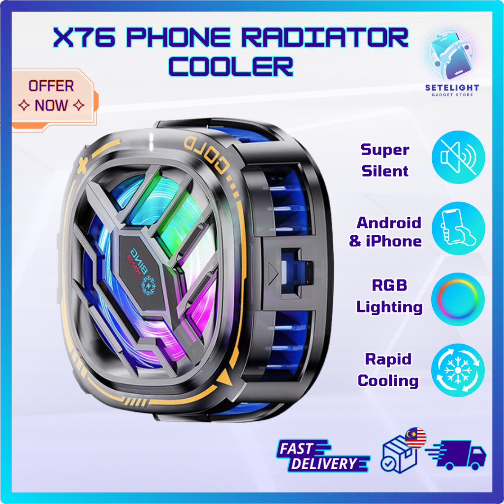 Phone Cooler X76 Ice Cooling Radiator RGB Magnetic Adjustable Fan Fast ...