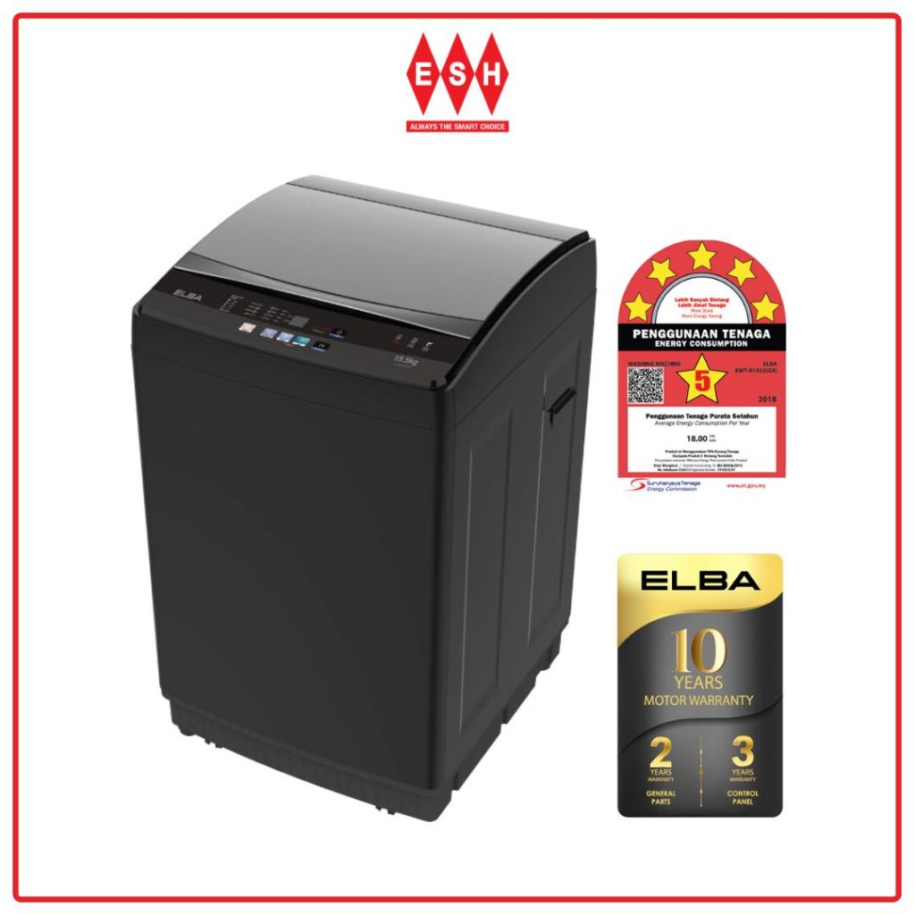 Elba EWT-R1553(GR) 15.5kg Top Loading Fully Automatic Washing Machine | ESH | Shopee Malaysia