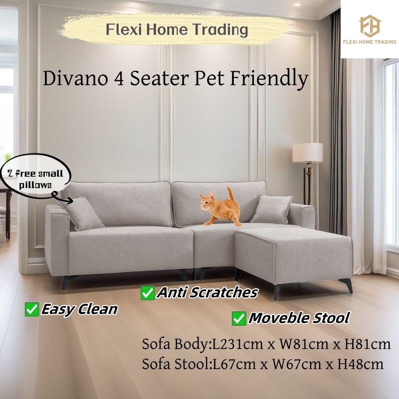 Flexi Home Divano Sofa 4 Seater With Stool Anti Scratches Sofa/Pet Friendly Sofa/Easy Clean ...
