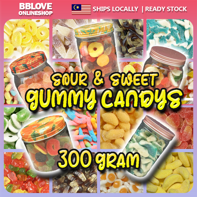 300g Bottle Balang Soft gummy Gula Jelly Sour gummy, MIX ,Manis, Soft ...