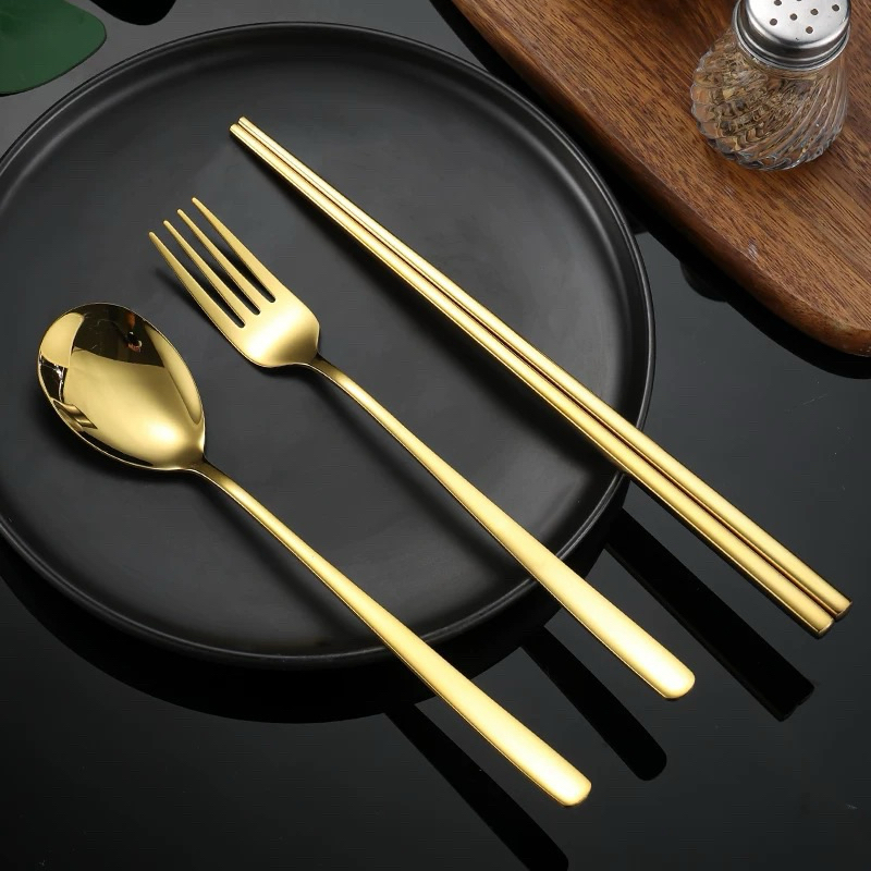 Stainless Steel Spoon Fork and Chopstick Gold Cutlery Set Gold Spoon ...