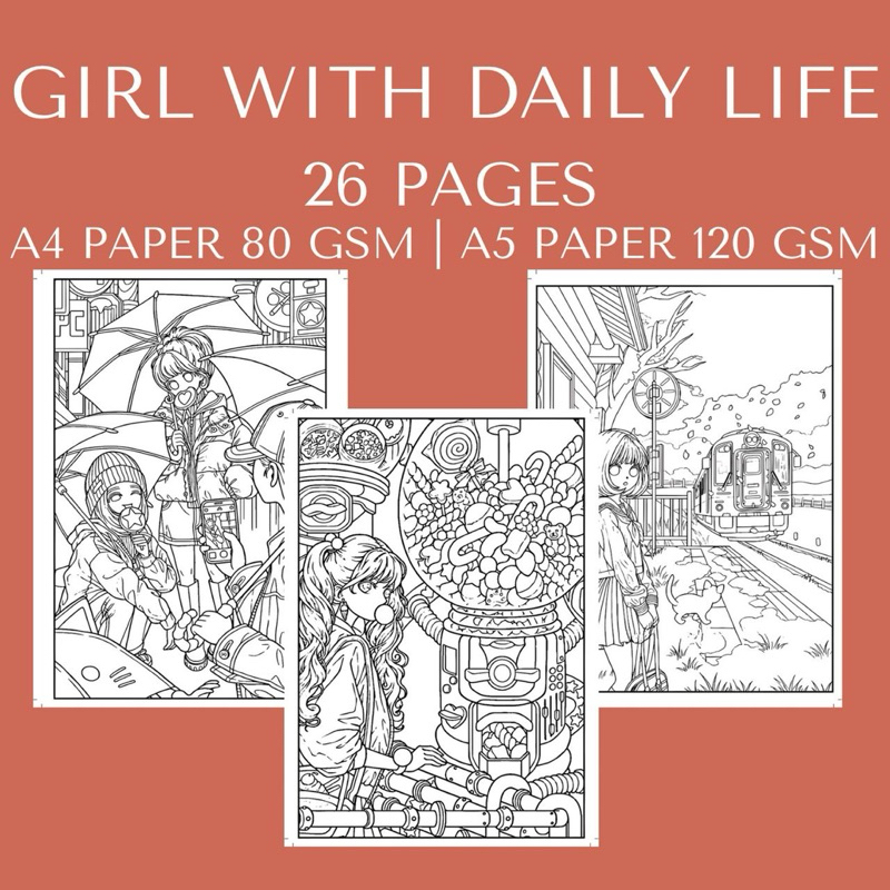 GIRL WITH DAILY LIFE COLORING 26 PAGES ‼️BUKU MEWARNA & KERTAS MEWARNA ...