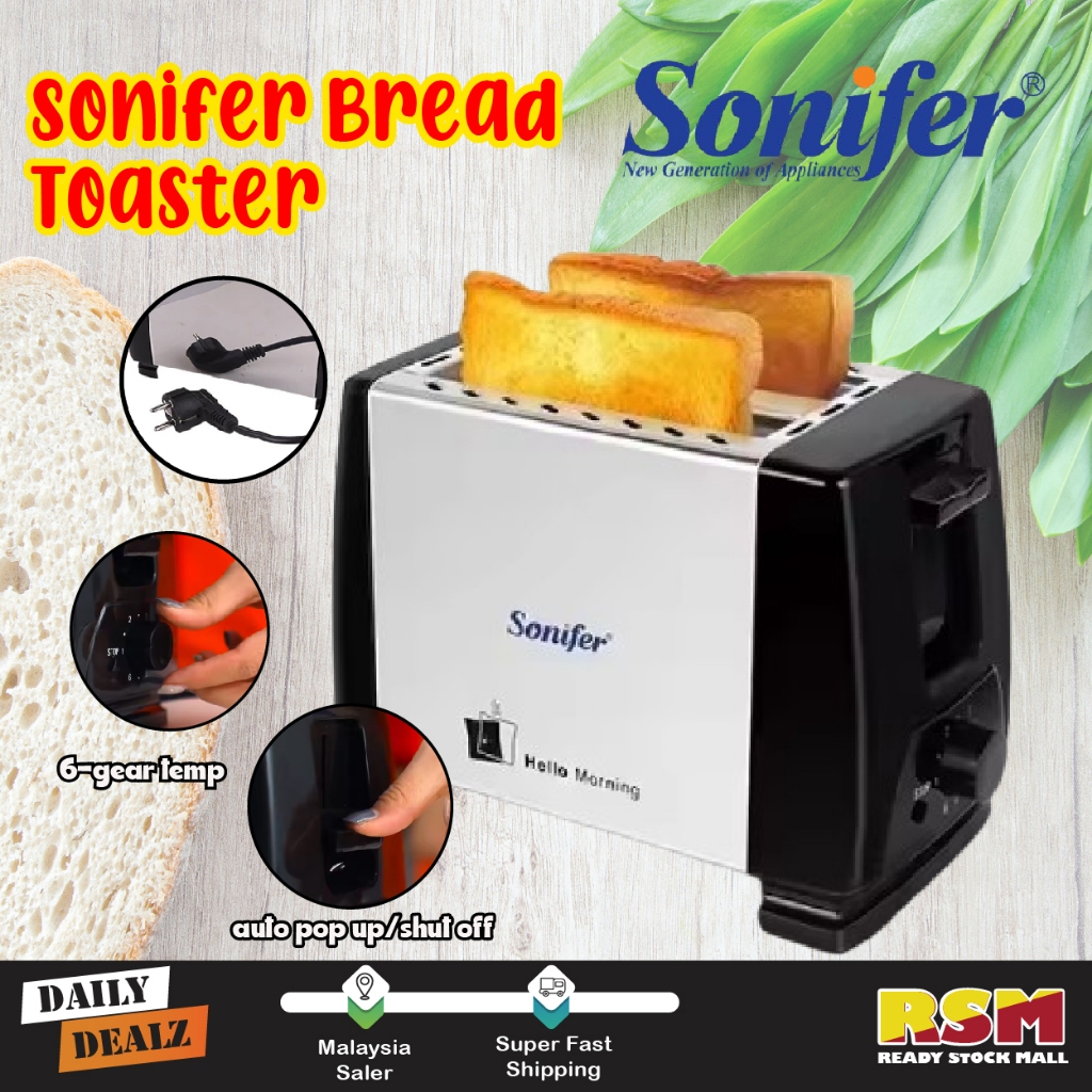 SONIFER SF-6007 Toaster Automatic Pop Up 2 Slices Fast Heating Bread ...