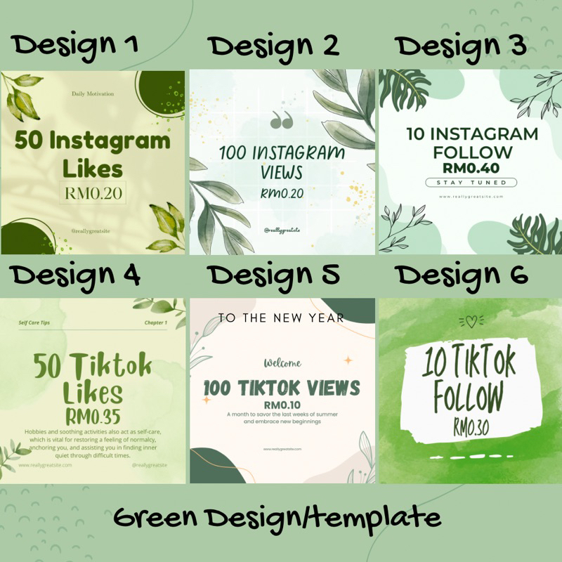 Canva Template Green IG Instagram Like Followers Feed Design Post ...