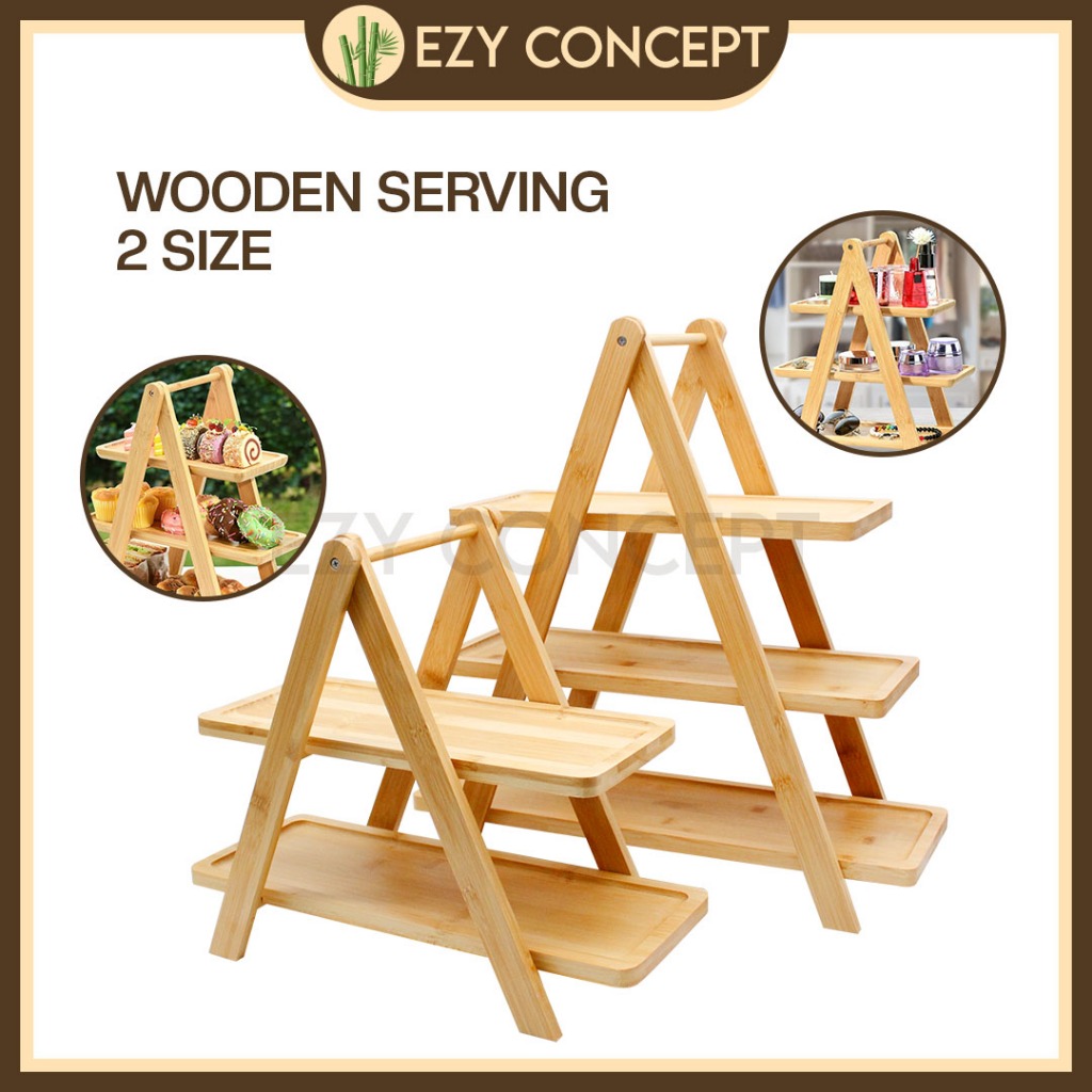 EZY - WOODEN SERVING STORAGE RACK MULTI-LAYER TRAY DECOR CAKE DESSERT ...