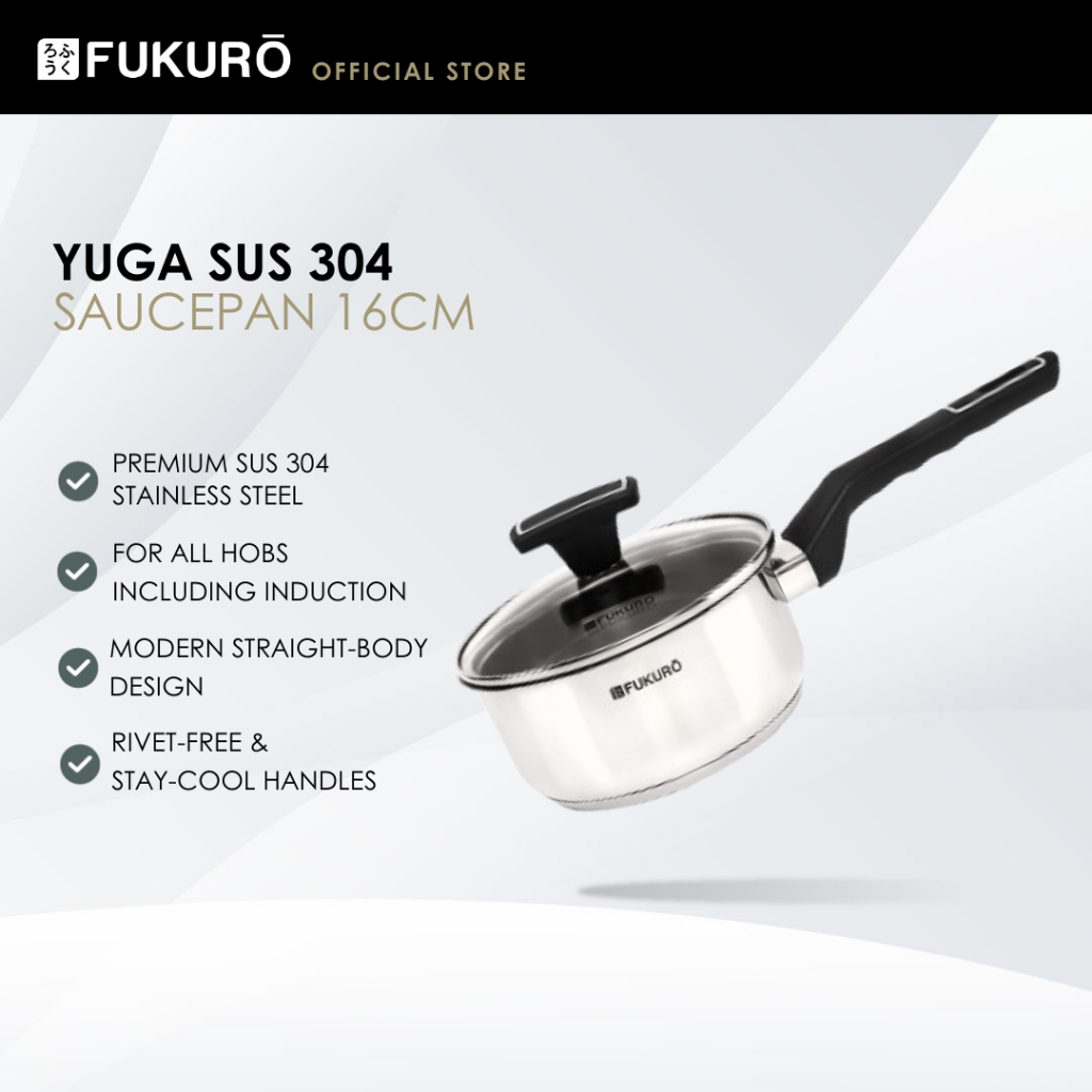 Fukuro Yuga 304 Stainless Steel Saucepan With Lid (16cm/18cm) | Shopee ...