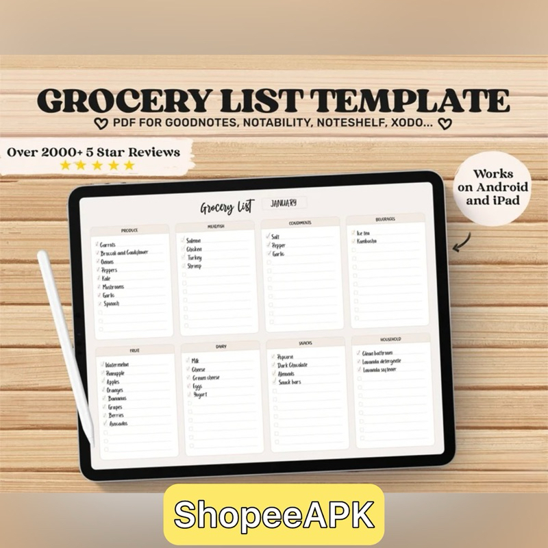 Grocery List Goodnotes Template | Digital Planner for iPad | Digital ...